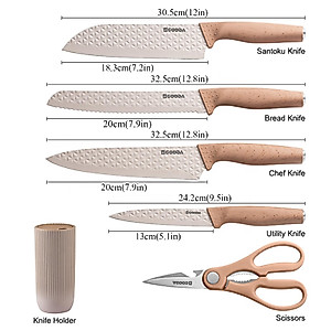 Knife Set, 6-Pieces Kitchen Knife Set for Chef,Wooden Coating Knife Set, Stainless Steel Non-stick Non-slip Super Sharp Blade Chef Knife Set with Block Suitable for Gift(Khaki)