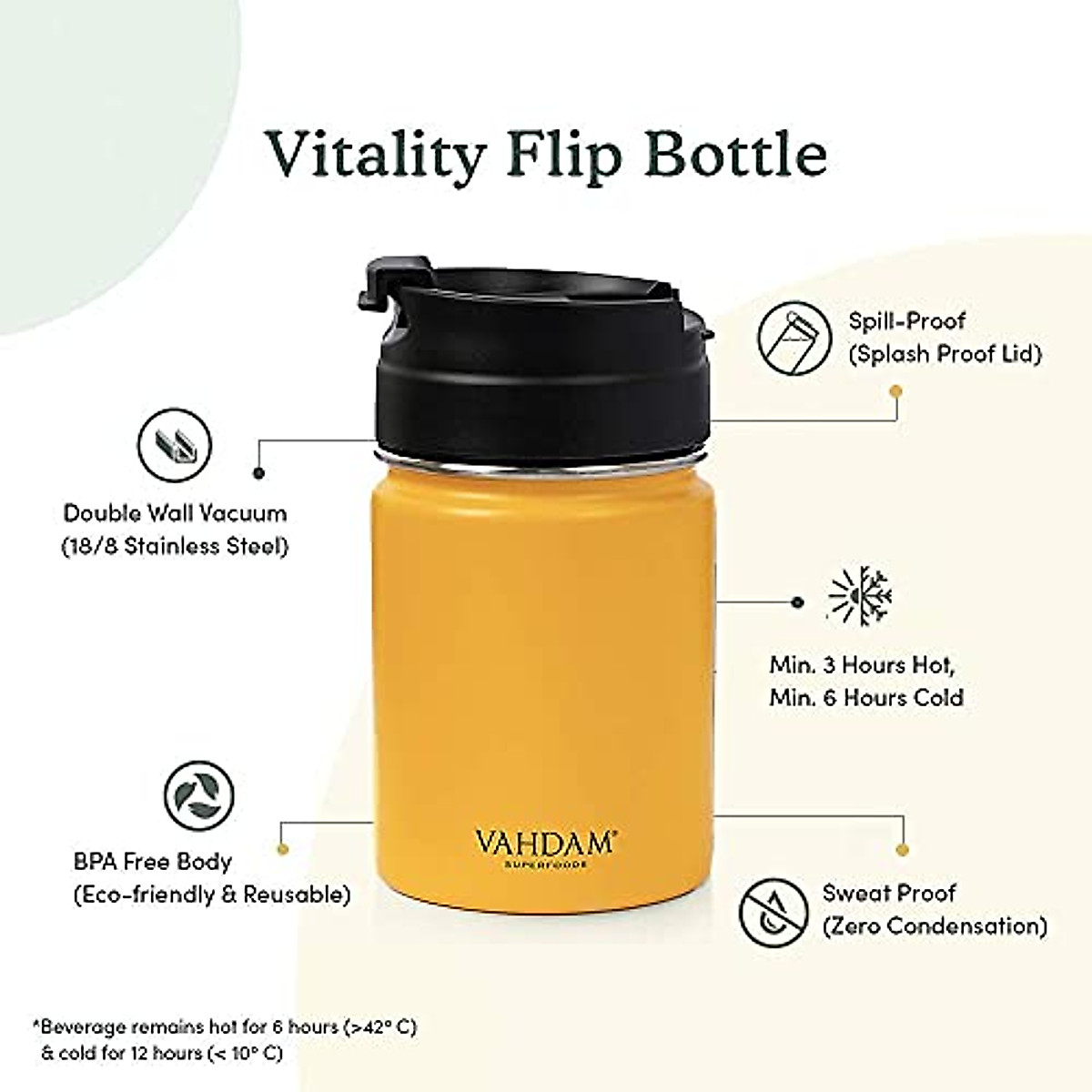 VAHDAM, Coffee Travel Mug, Stainless Steel Tumbler (8.8oz/260ml) Yellow | Vacuum Insulated Coffee Mug Double Wall | Sweat-proof Sipper Tumbler with Lid for Hot and Cold Drinks | Sports Tumbler