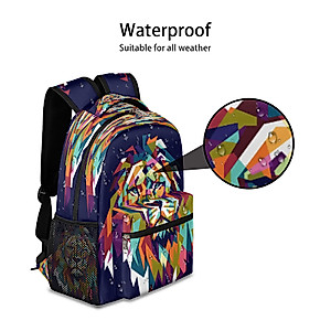 Travel Laptop Backpacks Geometric Lion Water Resistant Lightweight School Backpacks Casual Daypack for Women Men Teen Girls Boys
