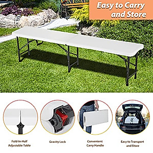 FDW Folding Bench 6FT Plastic Portable Bench Outdoor Bench Garden Bench with Carrying Handle for Picnic Camping Dining Party (1)