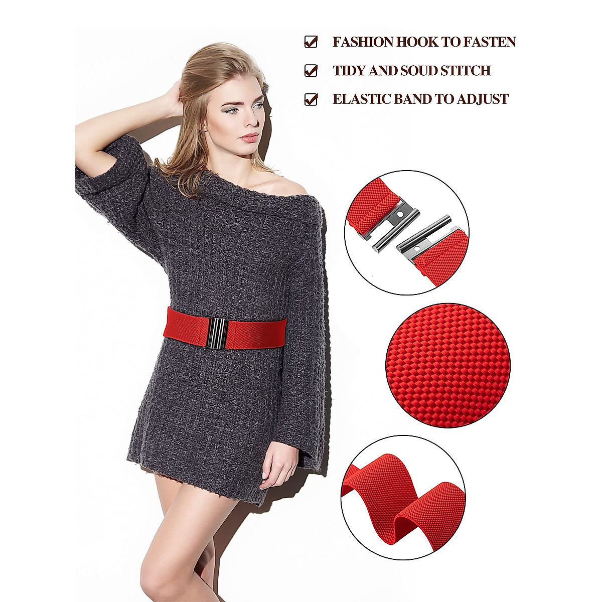 6 Pieces Elastic Belt Stretchy Belt Vintage Waist Belt with Metal Buckle for Women Girl