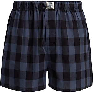 Lucky Brand Men's Boxer Shorts - 6 Pack Classic Cotton Woven Boxers for Men With Functional Fly, Relaxed Fit (Sizes: S-XXL), Size Large, Navy/Plaid/Print