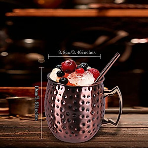 ZBPASL 4 Set of Moscow Mule Mugs,Cocktail Cup Moscow Mule Mug Set with Coaster,Cocktail Straws,Measuring Cup and Barware Tool Set (Bronze)
