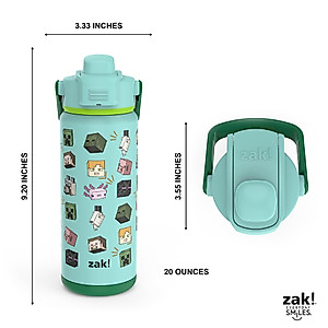 zak! Beacon Insulated Bottle, Minecraft - 20 oz - Durable Stainless Steel - Double-Wall Vacuum Insulation, Silicone Spout & Push-Button, Leak-Proof Lid - Dishwasher Safe