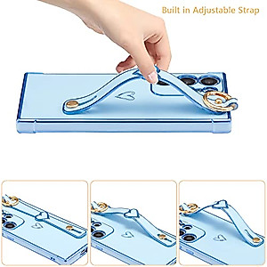 ZTOFERA Samsung Galaxy S21 Ultra 5G Case with Kickstand,Luxury Cute Plating Edge Love Hearts Pattern Wrist Strap Finger Holder for Girls Women,Soft Shockproof Cover for Galaxy S21 Ultra 6.8",Blue