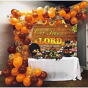 Give Thanks to The Lord Banner Backdrop 8x6FT Christian Thanksgiving Decorations Photography Background Autumn Maple Leaves Pumpkins Religious Thanksgiving Harvest Party Supplies Wall Decor