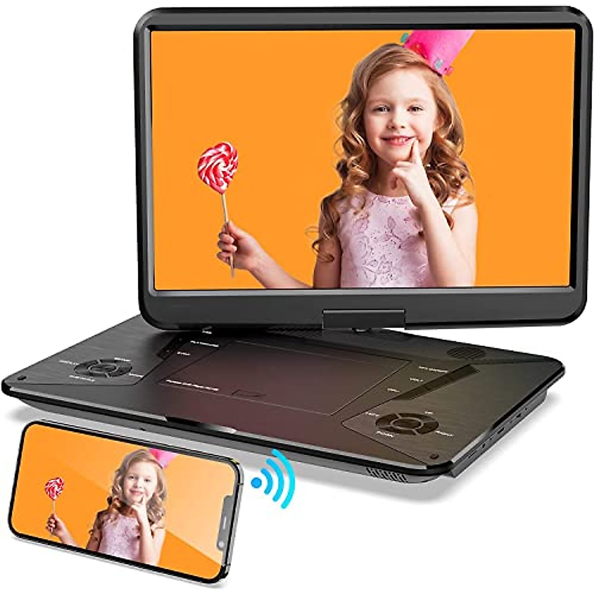 SUNPIN 17.9" Portable DVD Player with 15.6'' Large HD Swivel Screen, Screen Mirror Function, HDMI Input, Dolby Digital, 6 Hours Rechargeable Battery, Support USB and Multiple Disc Formats, Sync TV