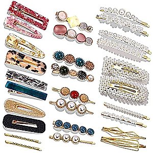 28 Pcs Hair Clips for Girls, Hair Barrettes for Women|Pearl Hair Accessories-Acrylic Resin Bobby Pins,Sweet Handmade Hairpin Headwear