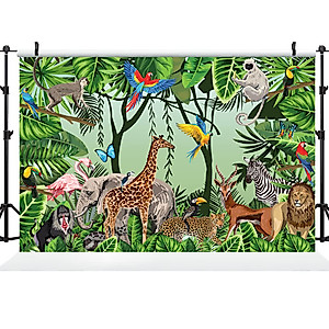 Ticuenicoa 5×3ft Jungle Backdrop Safari Animals Tropical Boy Birthday Baby Shower Birthday Party Wild One Banner Decoration Supplies Favors Gifts Forest Woodland Background Photobooth Prop