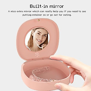 JOYSTOR Retainer Case with Vent Holes, and Mirror, Cute Slim Aligner Case Night Mouthguard Case, with Retainer Removal Tool, Chewie & Brush, for Women & Men, Pink