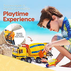 BEEMO Cement Mixer Toy Truck for Kids 15" Push and Go Sand Construction Vehicle for Toddlers Boys & Girls Realistic Play Mixer Birthday Party Gift