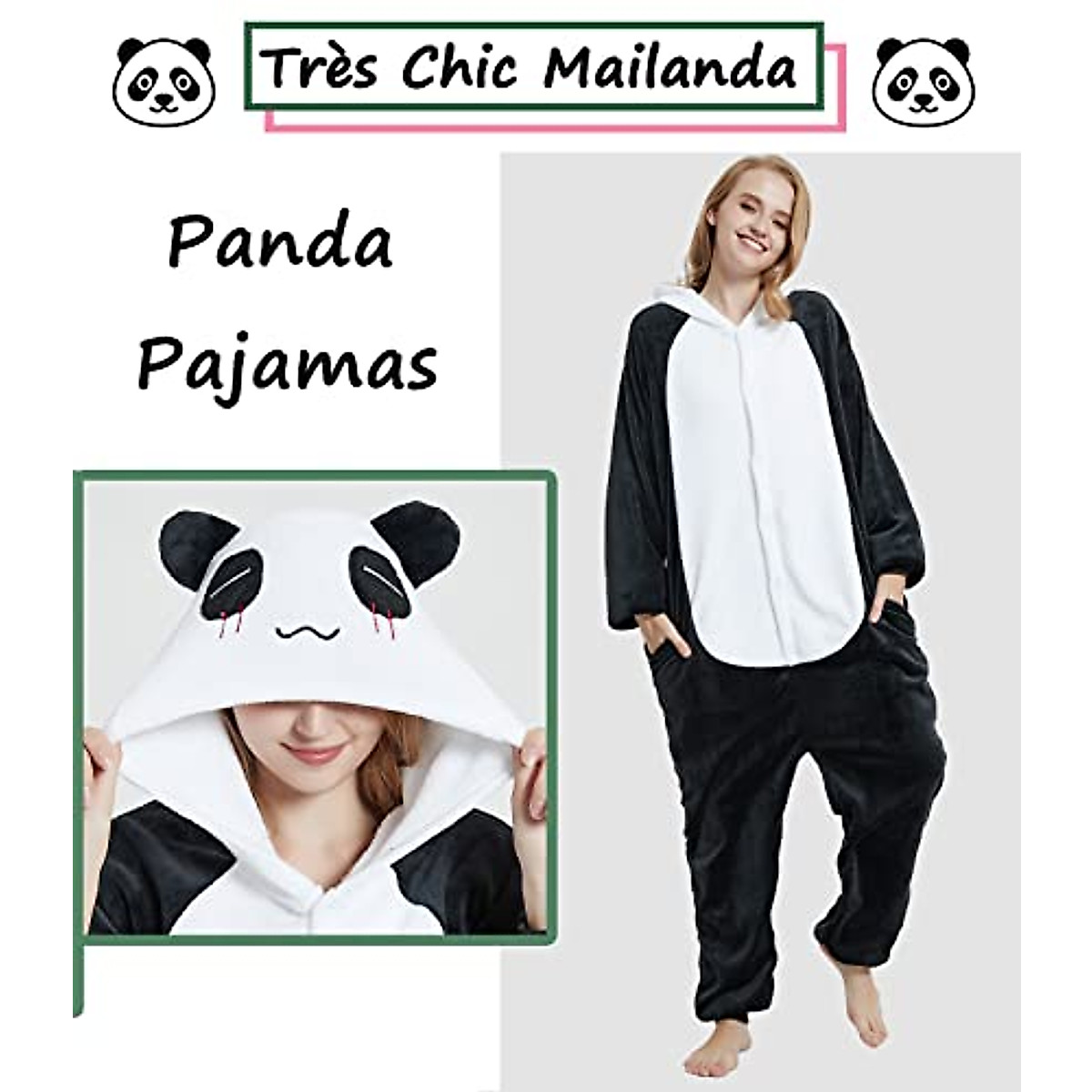 Très Chic Mailanda Panda Cosplay Pajamas Adult Unisex Onesies Animal Sleepwear Halloween Costume