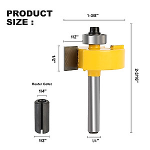 Yueqing Zhongji Rabbet Router Bit 1/4 Inch with 6 Bearings,Interchangeable and Adjustable Bearing (Multiple Depths 1/8", 1/4", 5/16", 3/8", 7/16", 1/2") Carbide Tipped Rabbeting Router Bit Set for