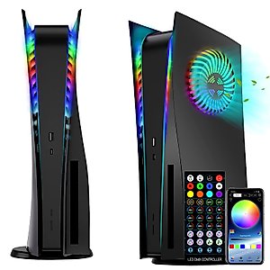 Joso Face Plates Cover and RGB LED Light Strip for PS5 Disc Edition Console, Shell Plates with Fan Vents for PS5 Accessories, Music Sync with 8 Colors 400+ Lighting Effects for PS5, ABS Anti-Scratch