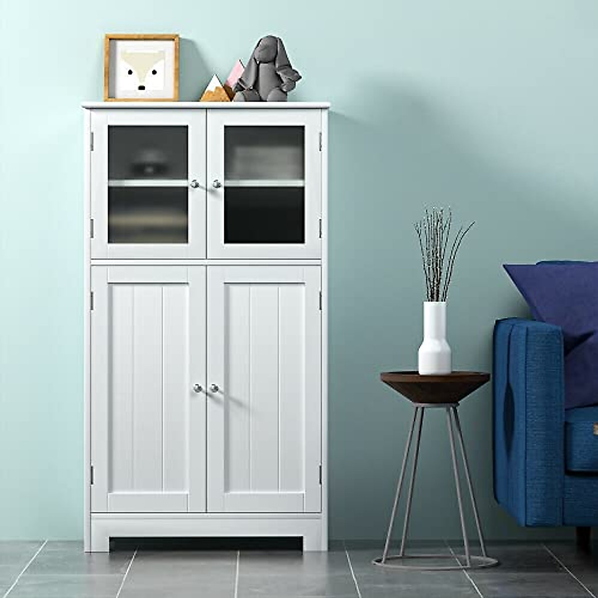 Nightstand Bedside Table Drawer Cabinet Modern Floor Bathroom Storage Cabinet Cupboard with 4 Drawers Adjustable Shelf White Cabinet Storage Tower Dresser