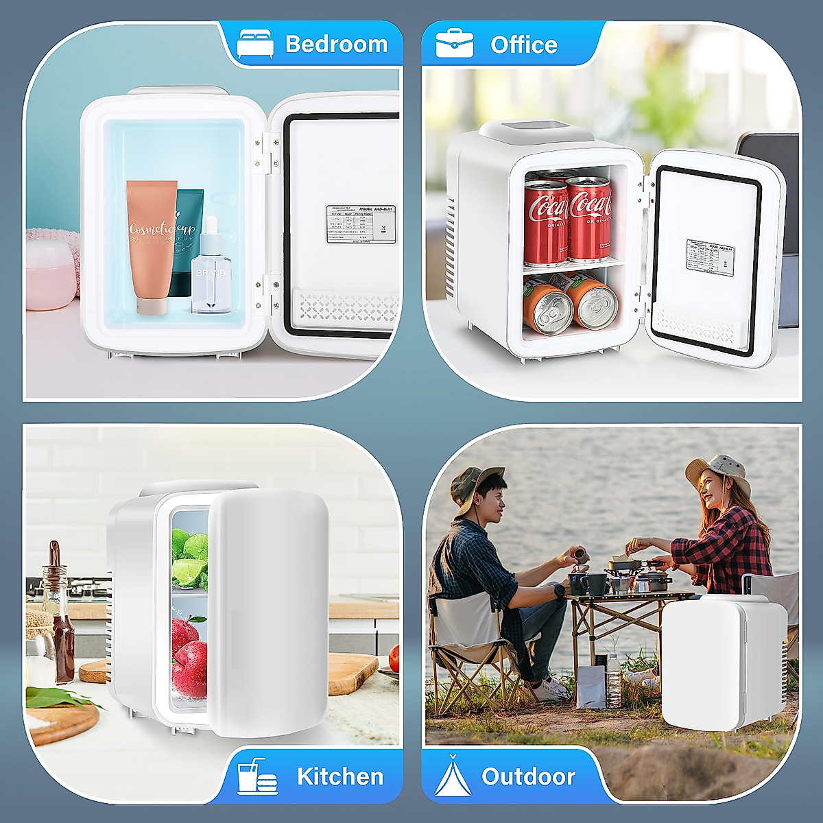 YSSOA 4L Mini Fridge with 12V DC and 110V AC Cords, 6 Can Portable Cooler & Warmer Compact Refrigerators for Food, Drinks, Skincare, Office Desk, White, Bedroom, Dormitory, Car, White