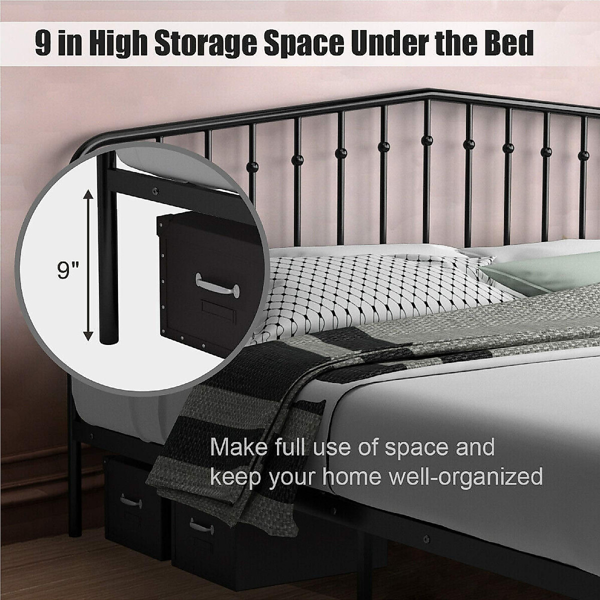 K/A Metal Smart Base Bed Frame/Platform Bed Frame/No Box Spring Needed/Sturdy Steel Frame/Underbed Storage, Queen,Full Size Platform Bed Frame,keesta Bed Frame,Full Bed Frame (Black)