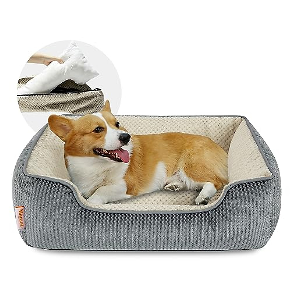 Miguel Removable Washable Dog Bed for Medium Dog Easy Clean - Rectangle Pet Bed for Large Cats with Zipper Cover Bolster Cuddle Puppy Bed with Supportive Side Wall Slip-Resistant Bottom, Gray 30 Inch