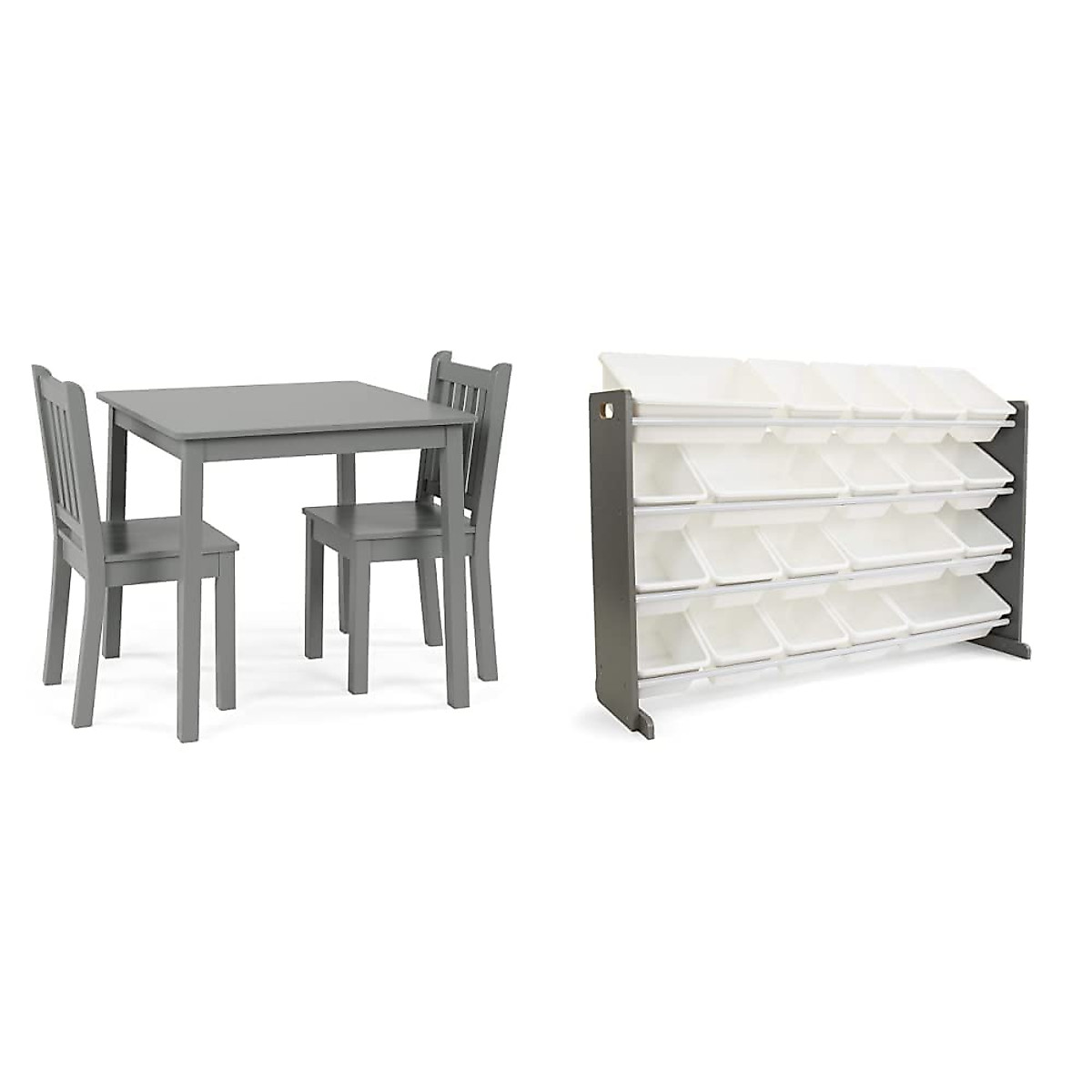Humble Crew Kids Wood Table, 2 Chairs and Extra-Large Toy Organizer Set (Grey)