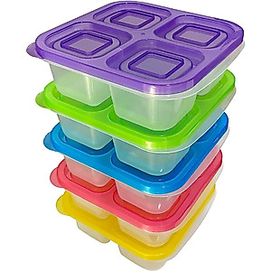 WEEK NINE Bento Lunch Boxes, Divided Bento Snack Box, 4-Compartment Reusable Meal Prep Food Containers for School, Work and Travel, Set of 5
