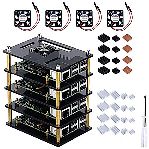 GeeekPi Cluster Case for Raspberry Pi 4 Model B, Pi Case with Cooling Fan and Heatsinks for Raspberry Pi 3 Model B+, Raspberry Pi 3/2 Model B