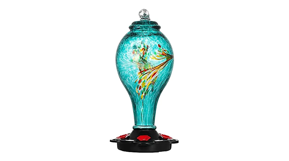 LUJII Hand Blown Glass Hummingbird Feeder - Never Fade!