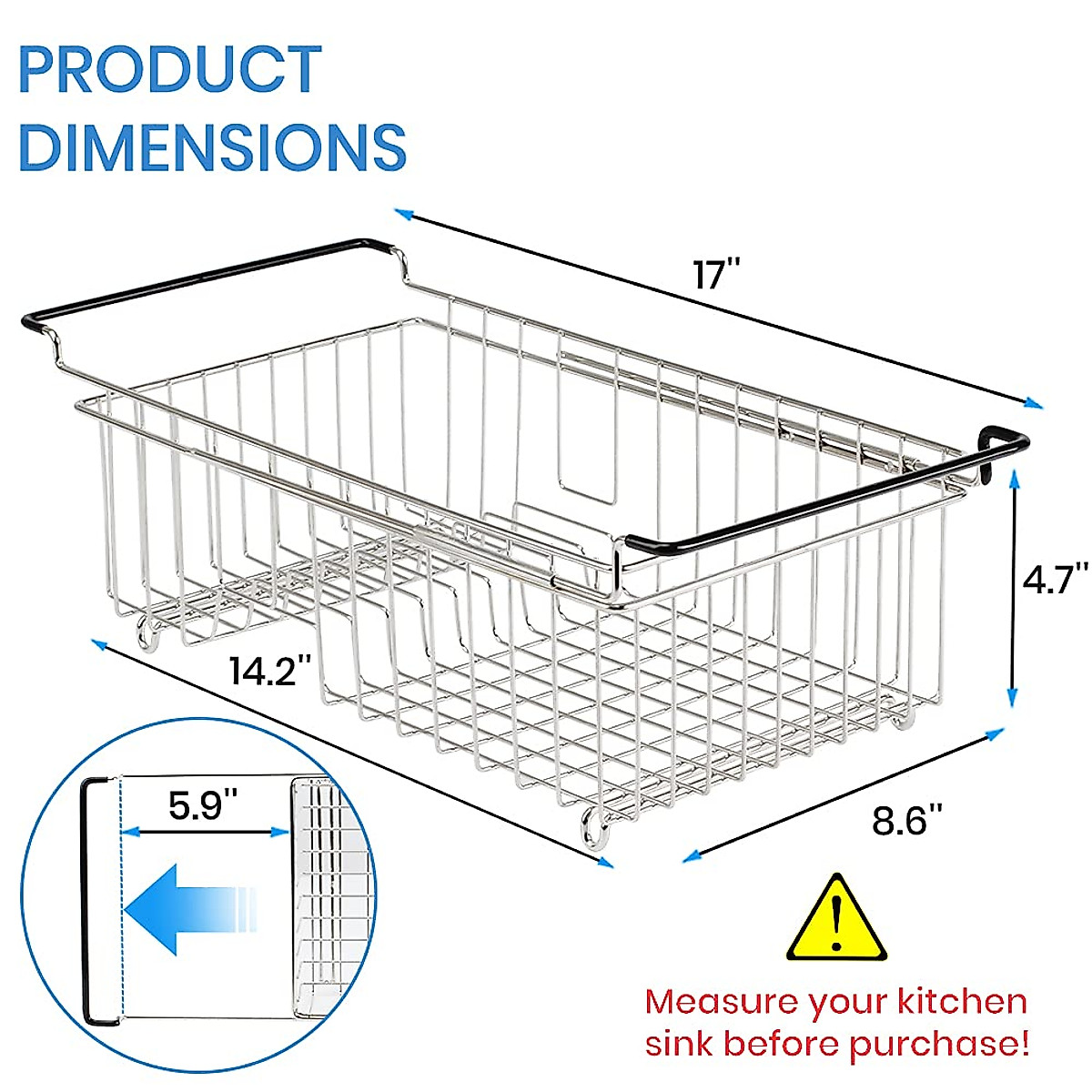 TreeLen Expandable Dish Drying Rack Over The Sink Small Dish Drainer in Sink Adjustable Rustproof Sink Strainers for Kitchen-304 Stainless Steel