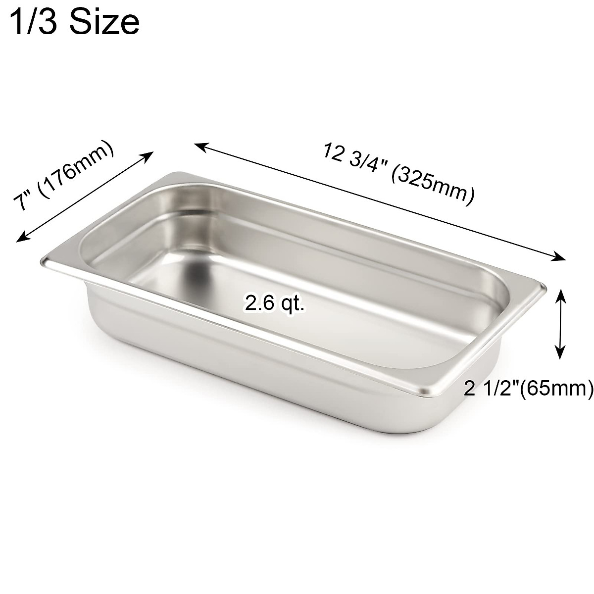 CURTA 6 Pack Anti-Jam Slotted Hotel Pans with Lids, 1/3 Size 2 1/2 Inch Deep, NSF Commercial 18/8 Stainless Steel Chafing Steam Table Food Pan with Covers