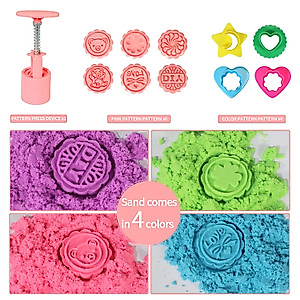 4 Color Magic Sand Set Beach Toys - HOVOCEL Kids' Sand Art Kits， Molds and Tray for Girls and Boys - Ideas for Children Activities Age 6+