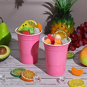 Mifoci 400 Pcs 16 oz Disposable Cups Bulk Large Plastic Cups Pack for Thanksgiving Christmas wedding Drinks Soda Punch Barbecues Picnics (Pink)