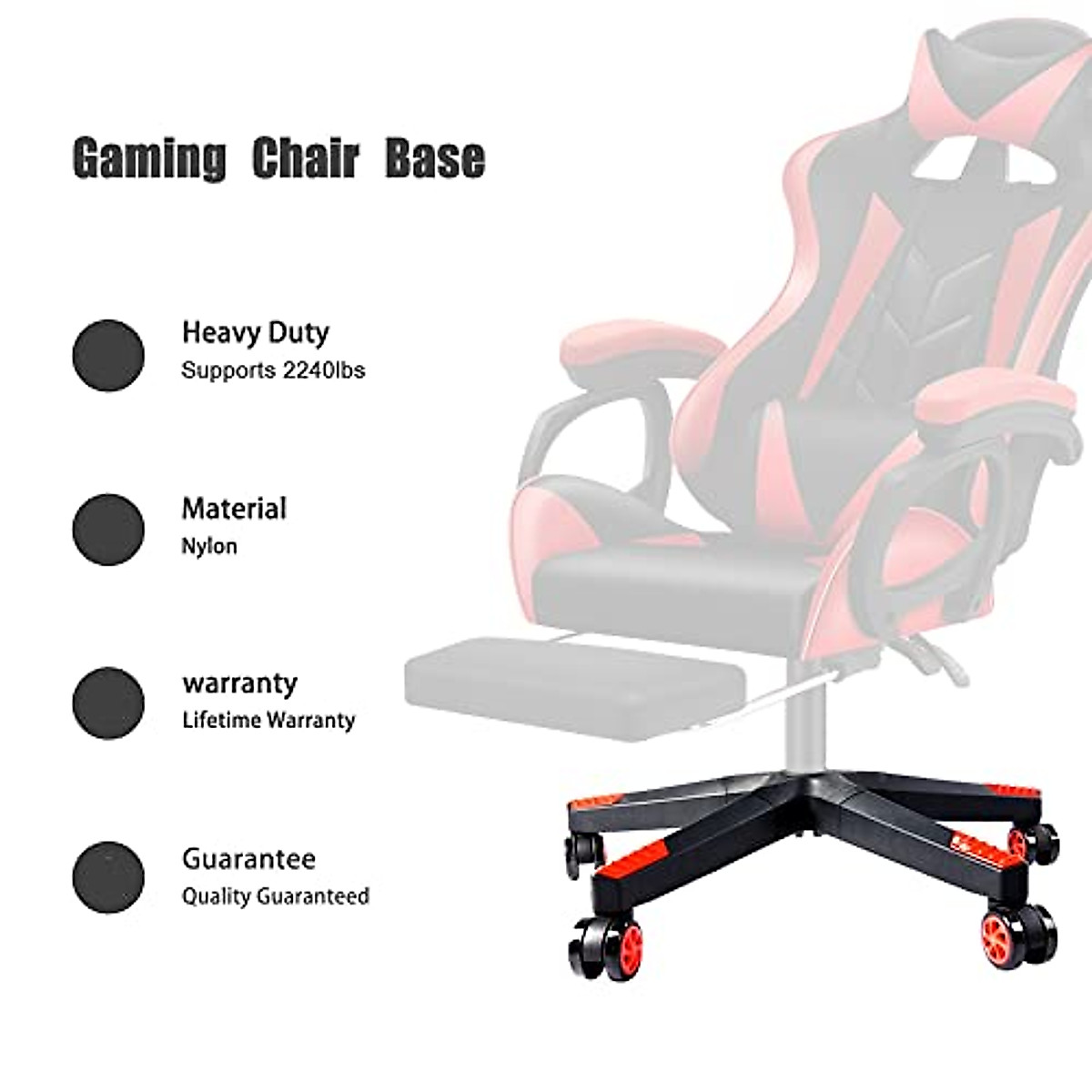 Frassie 28 inch Nylon Gaming Chair Base Replacement with 5 Casters, Heavy Duty Office Chair Base Part