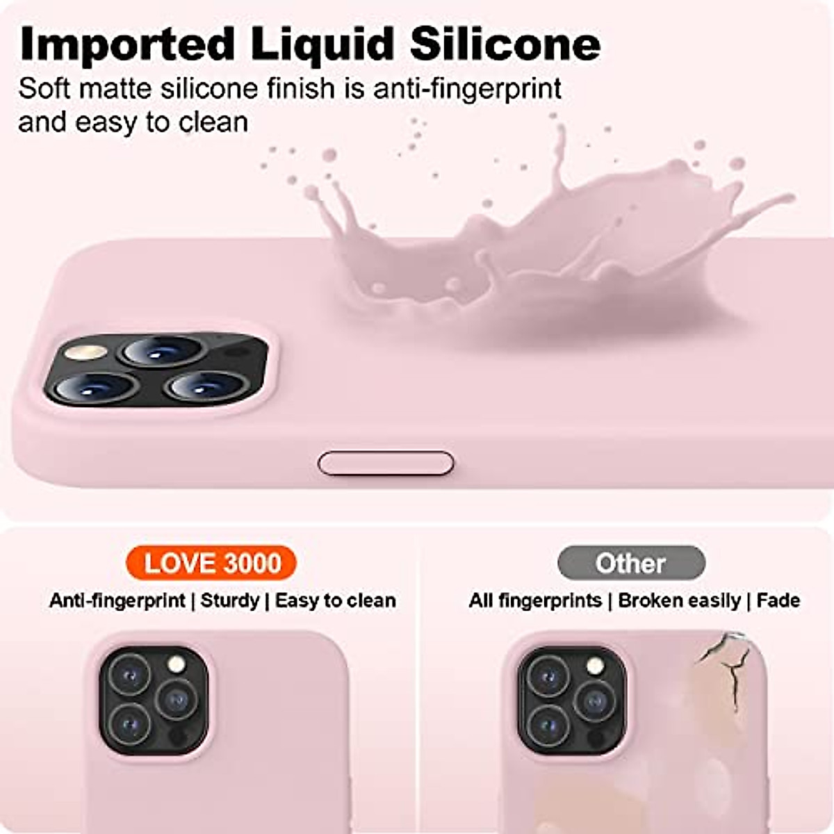 LOVE 3000 Designed for iPhone 13 Pro Max Case, Silicone-Shockproof-Protective Phone Case for iPhone 13 Pro Max 6.7 inch, Pink Sand