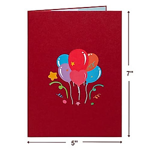 Paper Love Happy Birthday Balloons Pop Up Card, Handmade 3D Popup Cards, For Adults and Kids - 5" x 7" Cover - Includes Envelope and Note Tag
