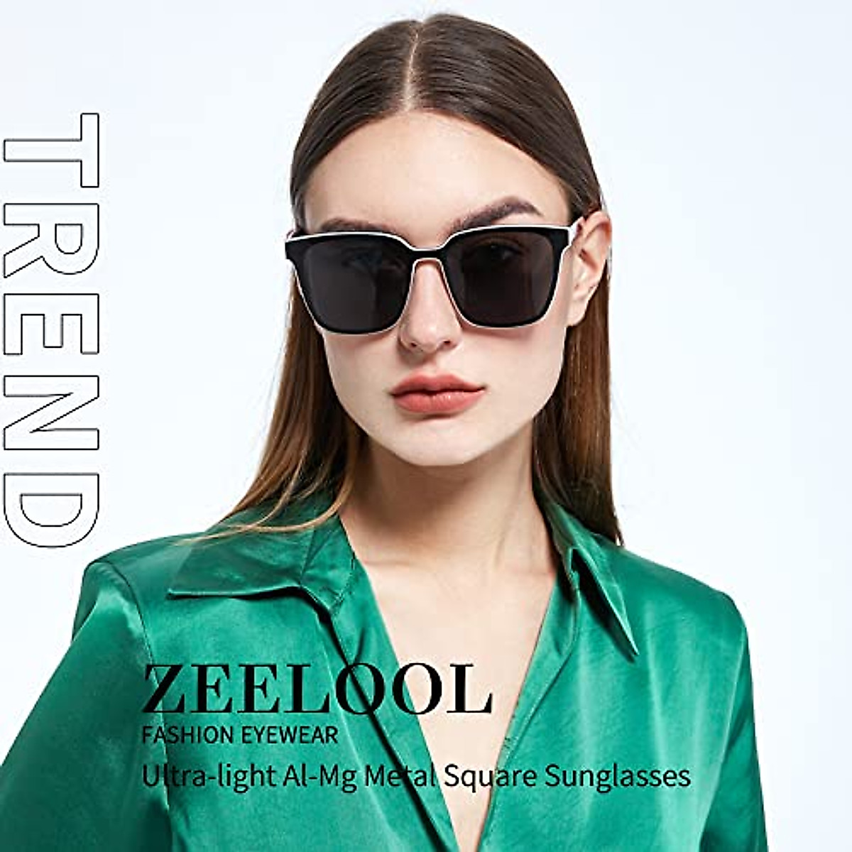 Zeelool Square Polarized Sunglasses for Women Men Aluminum Magnesium Frame Sun Glasses UV400 Protection Unisex Shades ZSM0064
