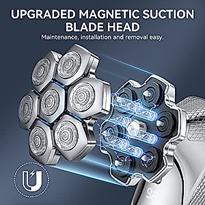 Head Shaver 7D, kensen 6-in-1 Upgrade Head Shavers for Bald Men, Detachable Electric Razor with Beard Nose Hair Trimmer, Waterproof Wet/Dry Mens Grooming Kit, LED Display, USB Rechargeable, Gift Trave