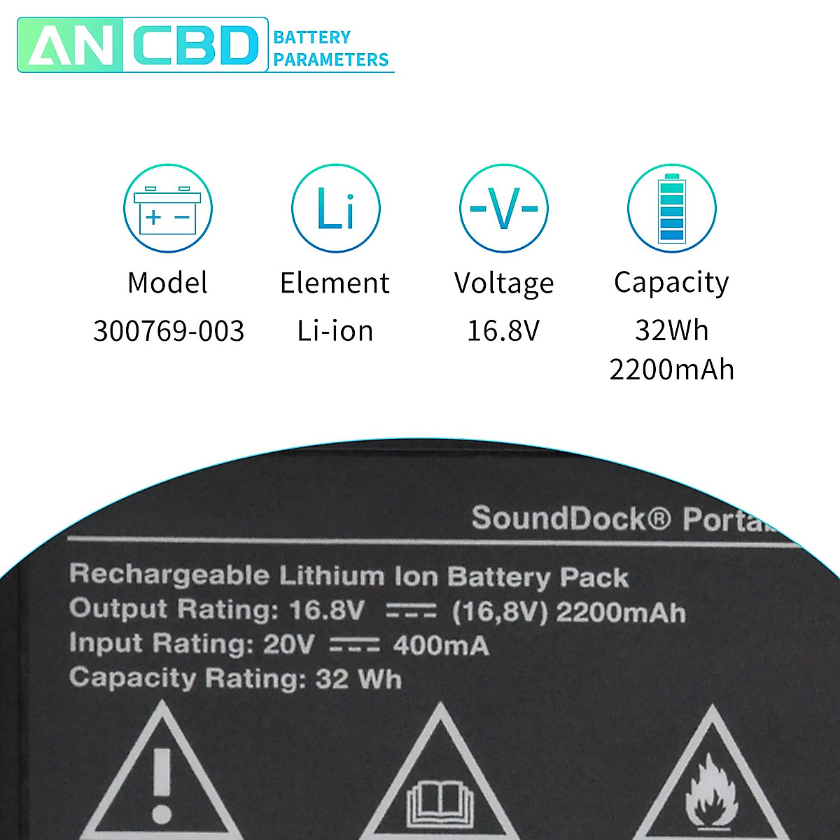 ANCBD 300769-003 (16.8V 32Wh /2200MAh) Replacement Battery for Bose Sounddock Portable Digital Music System SoundLink Air Series 300769-001 300769-002 300769-004 300770-001 4ICR19/66
