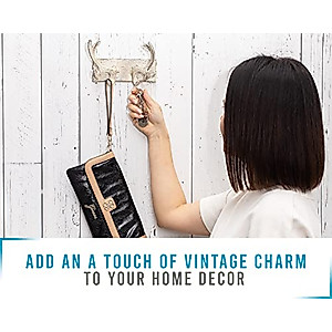 Comfify Vintage Cast Iron Deer Antlers Wall Mounted Hooks Antique Finish Metal Clothes Hanger Rack w/Hooks Deer Antlers Shape | Includes Screws and Anchors | in Antique White