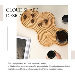 SEEDWAVE Beech Wood Decorative Tray, Bathroom Counter Tray with Non-Slip Pad, Cloud Perfume Tray Organizer for Jewelry, Dressing Table, Cosmetics, Coffee, Desktop Decoration (13.8×7.9×2 Inch)