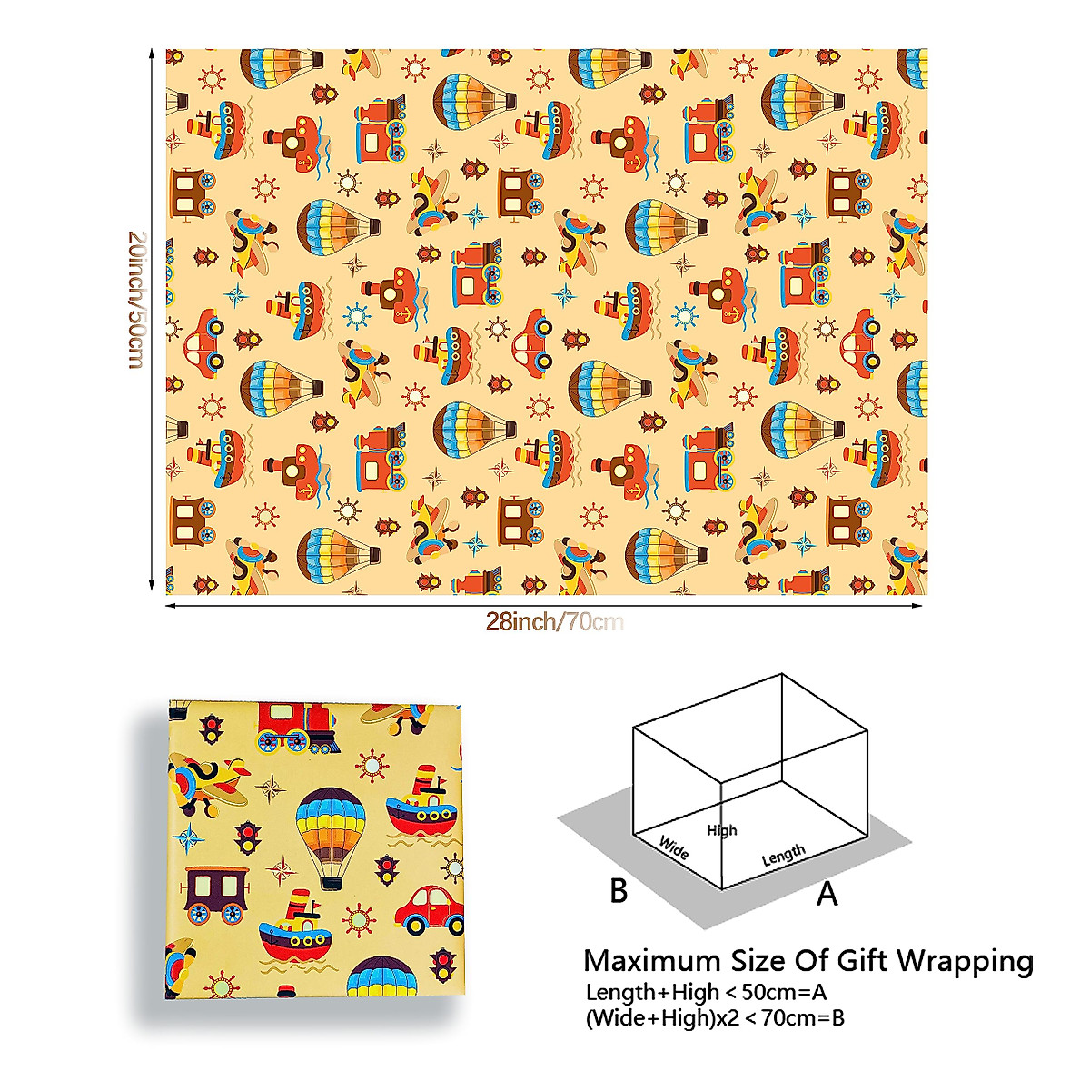 Dtiafu Car Wrapping Paper for Boys Kids Men - 10 Sheets Folded Flat Kraft Wrapping Paper - Nautical Boat/Anchor/Truck/Car/Train Gift Wrap for Birthday Baby Shower - 20 x 28inch Per Sheet