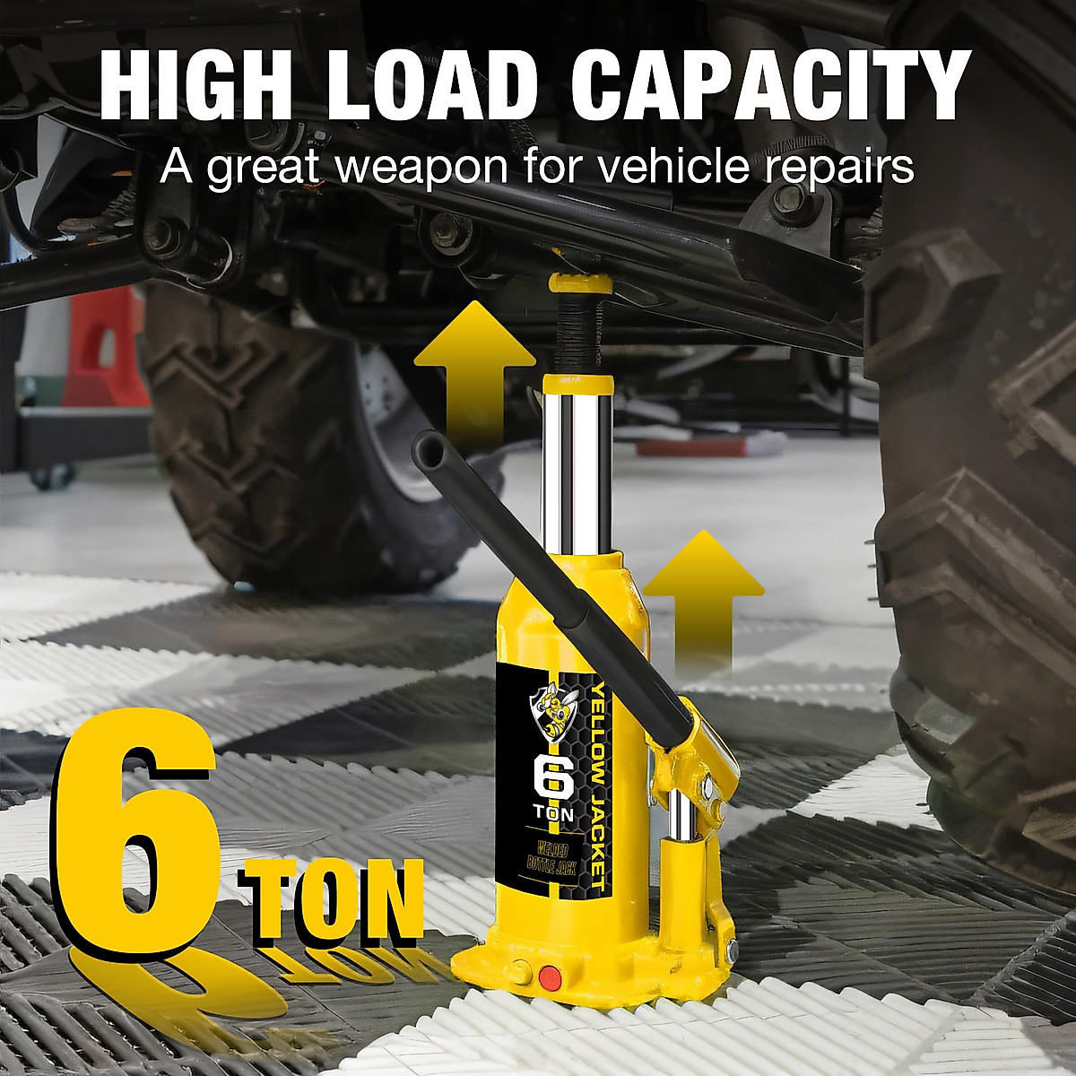 YELLOW JACKET 6 Ton Muti-Directional Welded Bottle Jack(12,000lb) for Car, Pickup, Truck, RV, Auto Repair