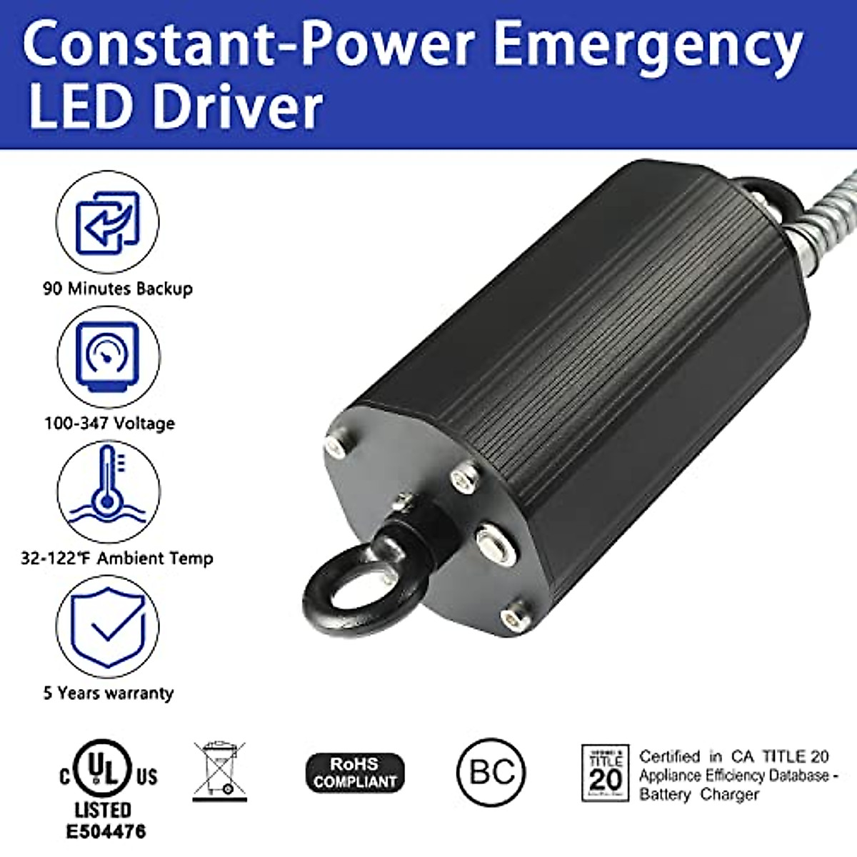 40W Emergency LED Light Driver, OSTEK 90 Min Emergency Battery Backup Power Supply Emergency Driver, Input AC100-347V, Output 170V DC, UL-Listed - IP65 Waterproof