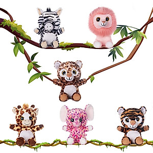 My OLi 7" Plush Toys Set Stuffed Animals Bundle of Forest Animal Toys Lion/Elephant/Zebra/Giraffe/Tiger/Leopard Stuffed Animals Pack of 6 for Babies Kids Girls Boys