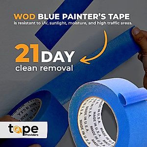 WOD PMT21B Blue Painter’s Tape - 3 inch x 60 yds. (4 Pack). Thick & Wide Masking Tape for Safe Wall Painting, Building, Remodeling, Labeling, Edge Finishing