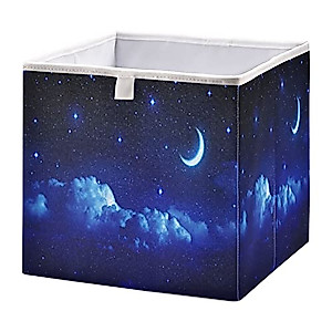 Kigai Starry Sky Moon Stars Storage Bin Closet Organizers Collapsible Toy Storage Cube for Home Organization Shelf Store Bins Container, 11" x 11" x 11"