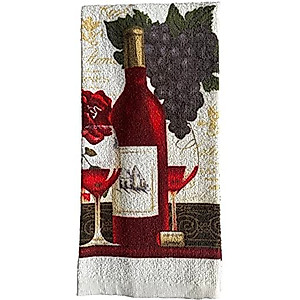 Petal Cliff Set of 4, Rose Wine Design with Grape Printed Terry Kitchen Towels Dish Towels for Kitchen Decorative Size: 15 x 25 inch.