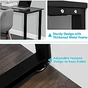Modern L Shaped Desk Computer Corner Desk, Home Office Study Writing Workstation, Gaming Desk, Classic PC Laptop Desk Wood & Steel Gaming Table (Black)