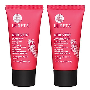 Luseta Keratin Shampoo and Conditioner Smooth and Hydrate Dry Damaged Hair Great for Color Treated Hair Sulfate Free and Gluten Free1.01 Fl Oz×2
