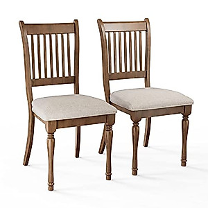 Giantex Set of 2 Wood Dining Chairs, Upholstered Farmhouse Dining Chairs with Rubber Wood Legs, Padded Cushion, High Back, Armless Wooden Dining Chairs for Kitchen, Dining Room, Brown
