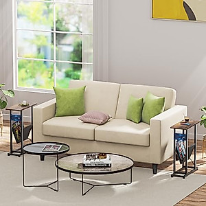 LAKEMID Narrow Side Table Set of 2 with Charging Station, Skinny Side Tables with Storage, Slim End Tables for Small Spaces with USB Ports for Living Room, Bedroom, Rustic Brown