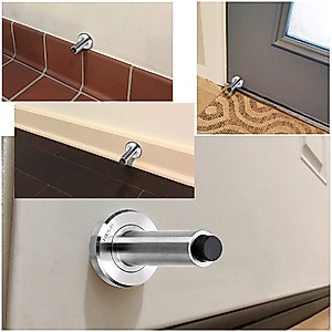 Sumnacon 3 Pcs Sturdy Adjustable Door Stoppers - Stainless Steel Modern Door Stops with Rubber Buffer, Wall Mounted Metal Doorstops with Hardware for Home Office, Silver